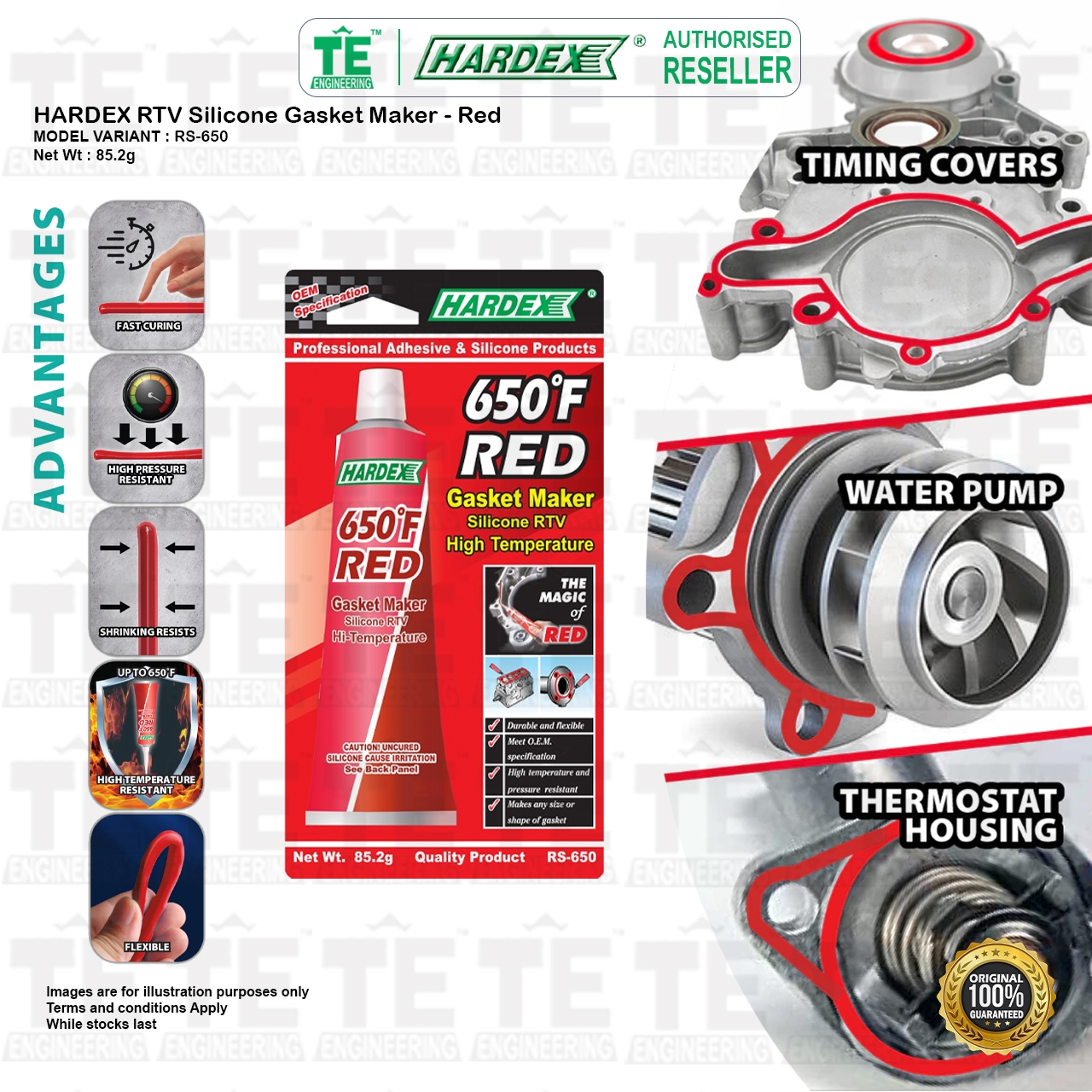 HARDEX 85.2g 650°F Gasket Marker Silicone RTV High-Temperature | TE ...