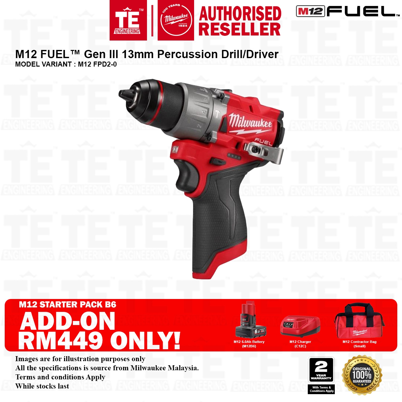 MILWAUKEE M12 FUEL™ Gen III 13mm Percussion Drill/Driver | TE Engineering