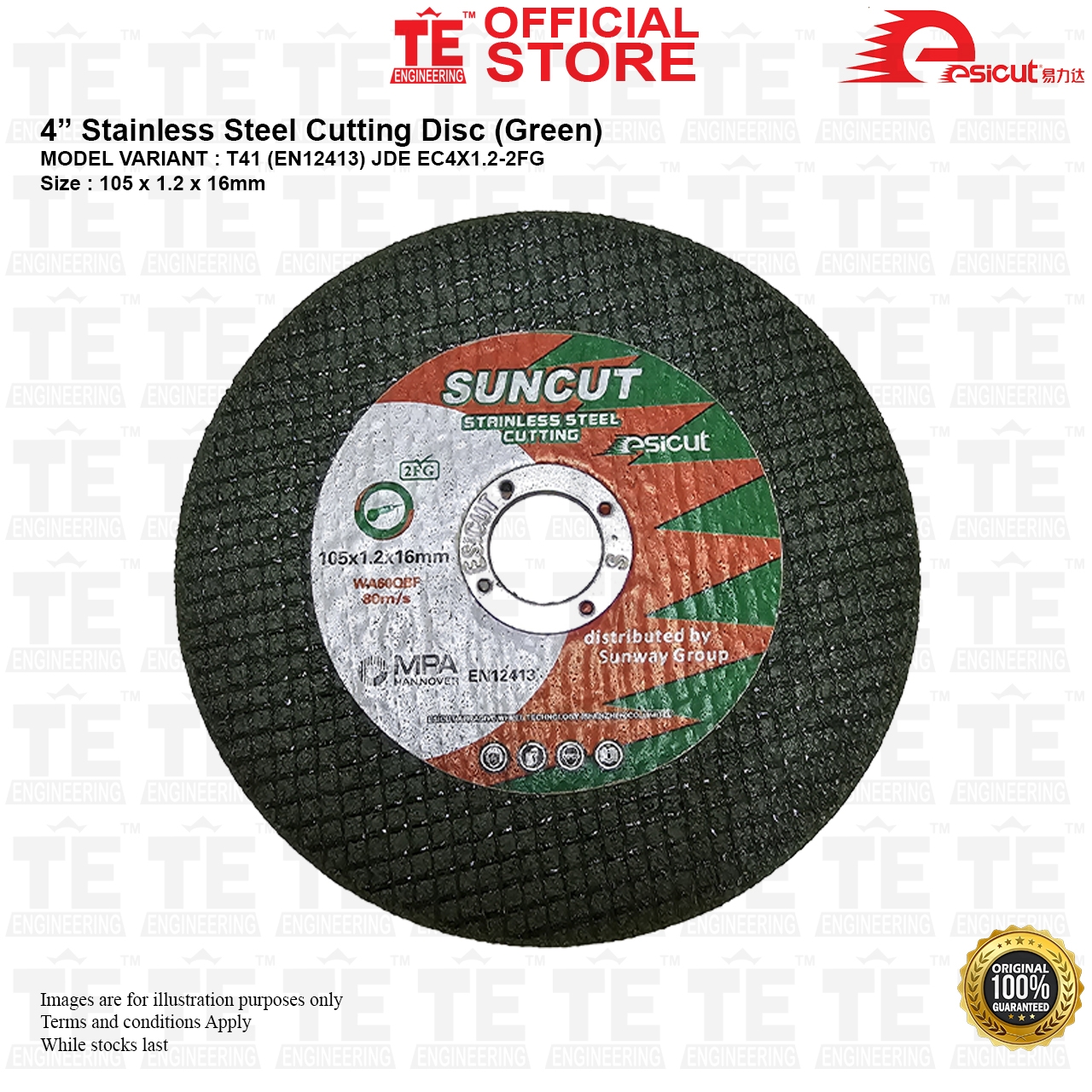 Esicut 4" Stainless Steel Cutting Disc (Green) 105mm x 1.2mm x 16mm ...