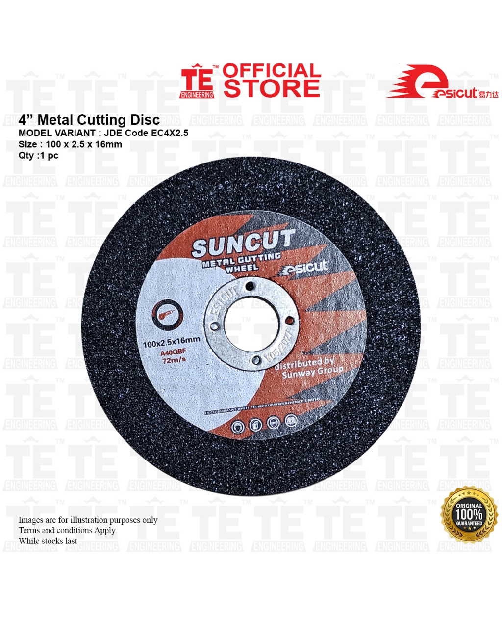 Esicut 4" Metal Cutting Disc 100mm x 2.5mm x 16mm | TE Engineering