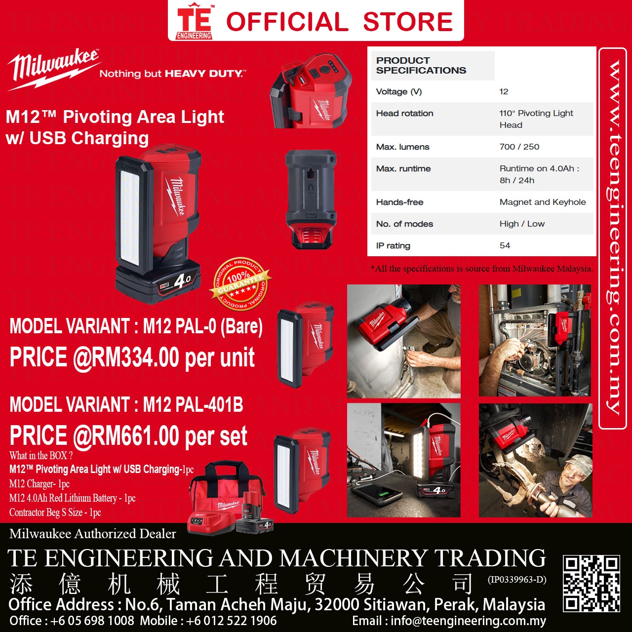 Milwaukee M12 Pivoting Area Light w/ USB Charging ( M12 PAL ) | TE ...