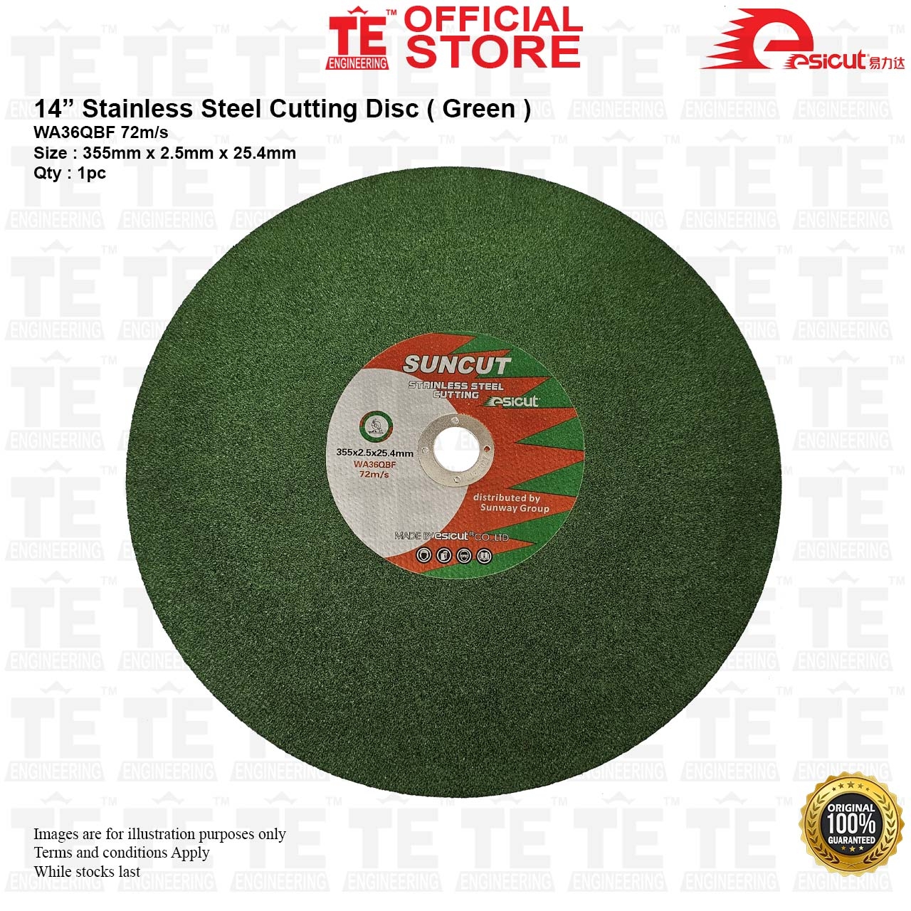 Esicut 14" Stainless Steel Cutting Disc (Green) 355mm x 2.5mm x 25.4mm ...
