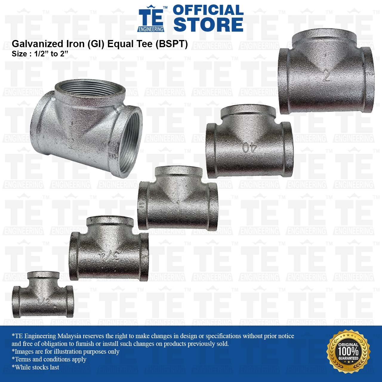 Galvanized Iron GI Equal Tee ( 1/2" ~ 2" ) BSP | TE Engineering