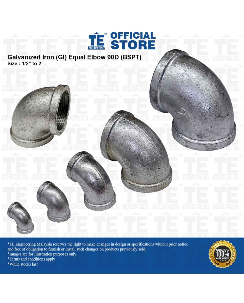 Galvanized Iron GI Equal Elbow 90 Degree ( 1/2" ~ 2" ) BSP | TE Engineering