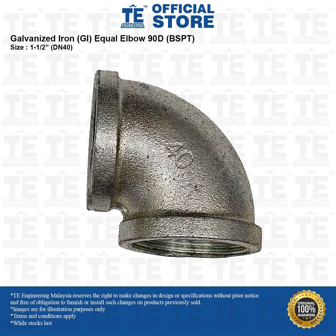 Galvanized Iron GI Equal Elbow 90 Degree ( 1/2" ~ 2" ) BSP | TE Engineering