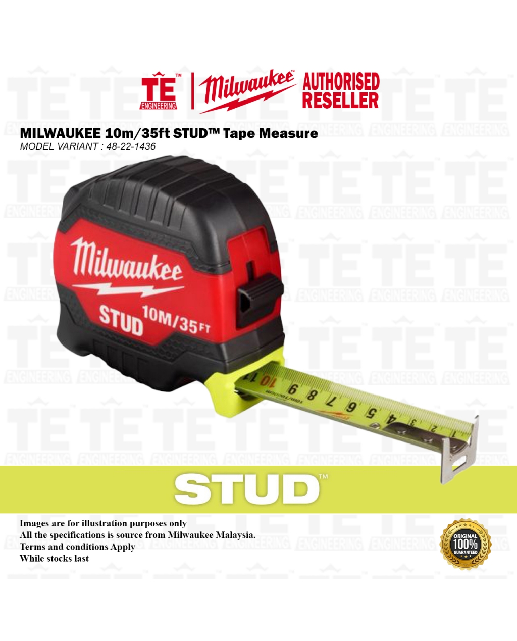 MILWAUKEE 10m / 35ft STUD™ Tape Measure ( 48-22-1436 ) | TE Engineering