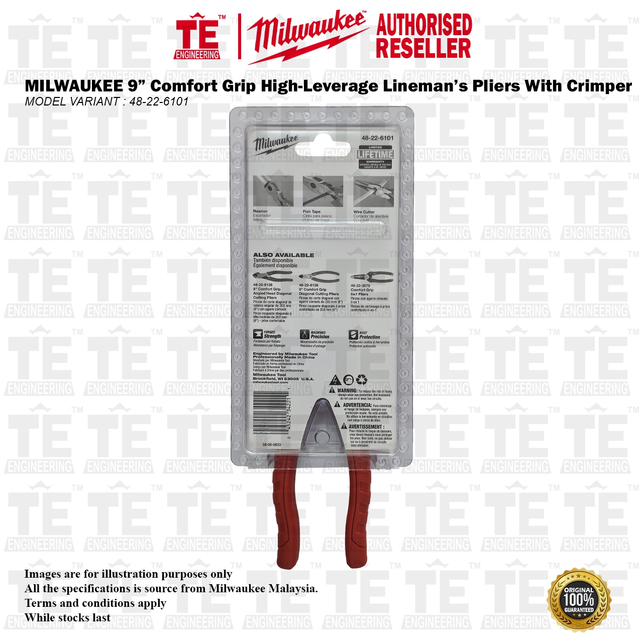 MILWAUKEE 8” Comfort Grip Long Nose Pliers 48-22-6101 | TE Engineering
