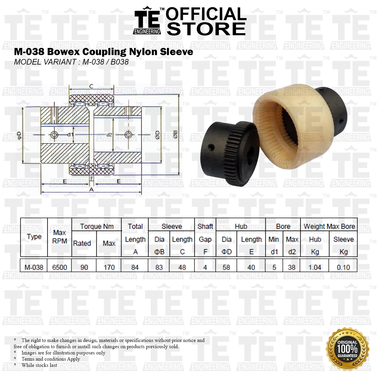 M-038 Bowex Coupling Nylon Sleeve Only | TE Engineering