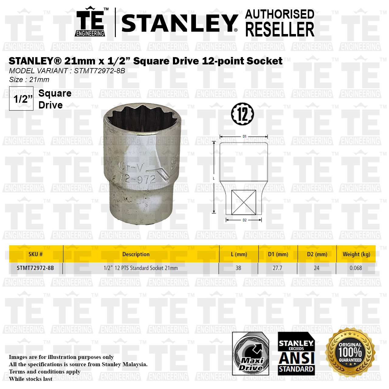 STANLEY 21mm x 1/2” Square Drive 12-point Socket STMT72972-8B | TE ...