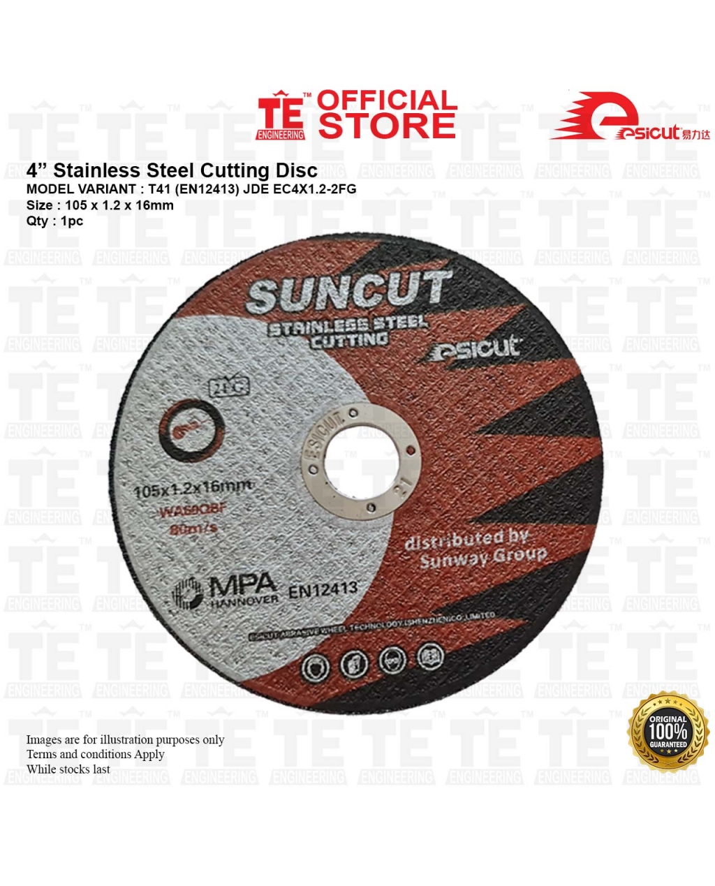 Esicut 4" Stainless Steel Cutting Disc 105mm x 1.2mm x 16mm | TE ...